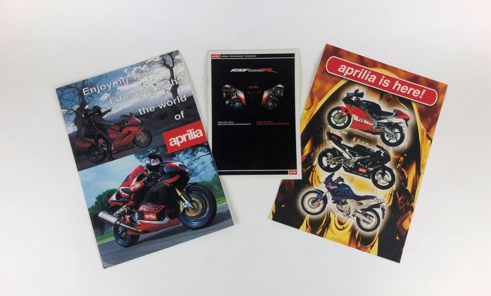 APRILIA: Three original Aprilia 2000 range colour sales brochure - Current price: $5